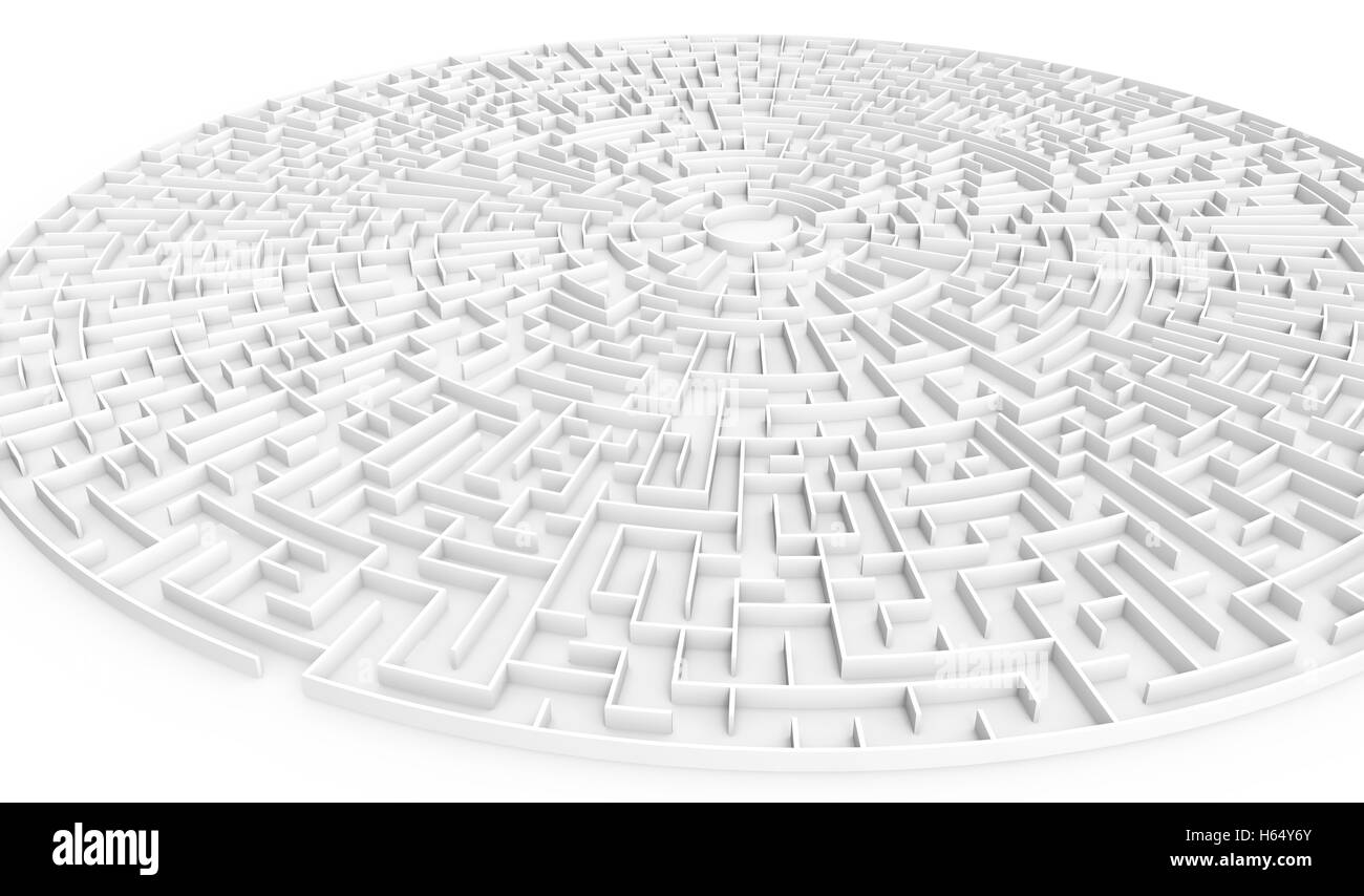 3d rendering maze, huge round maze template isolated on white floor ...