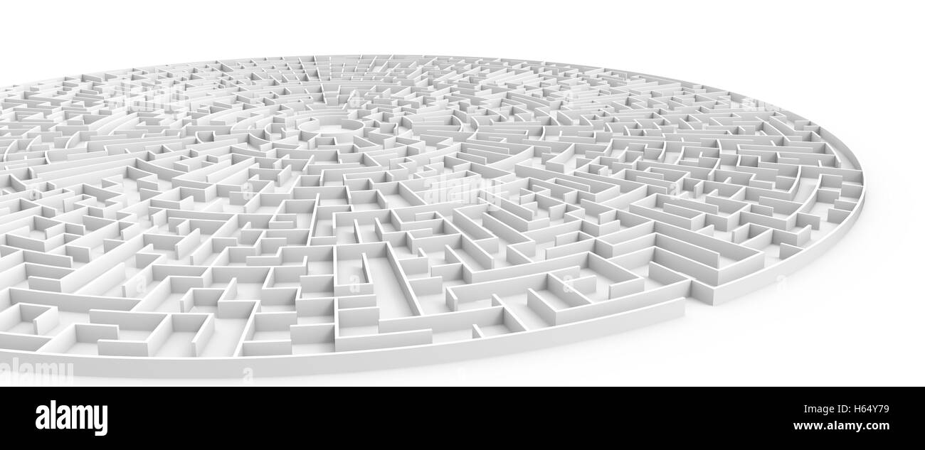 3d rendering maze, huge round maze template isolated on white floor ...