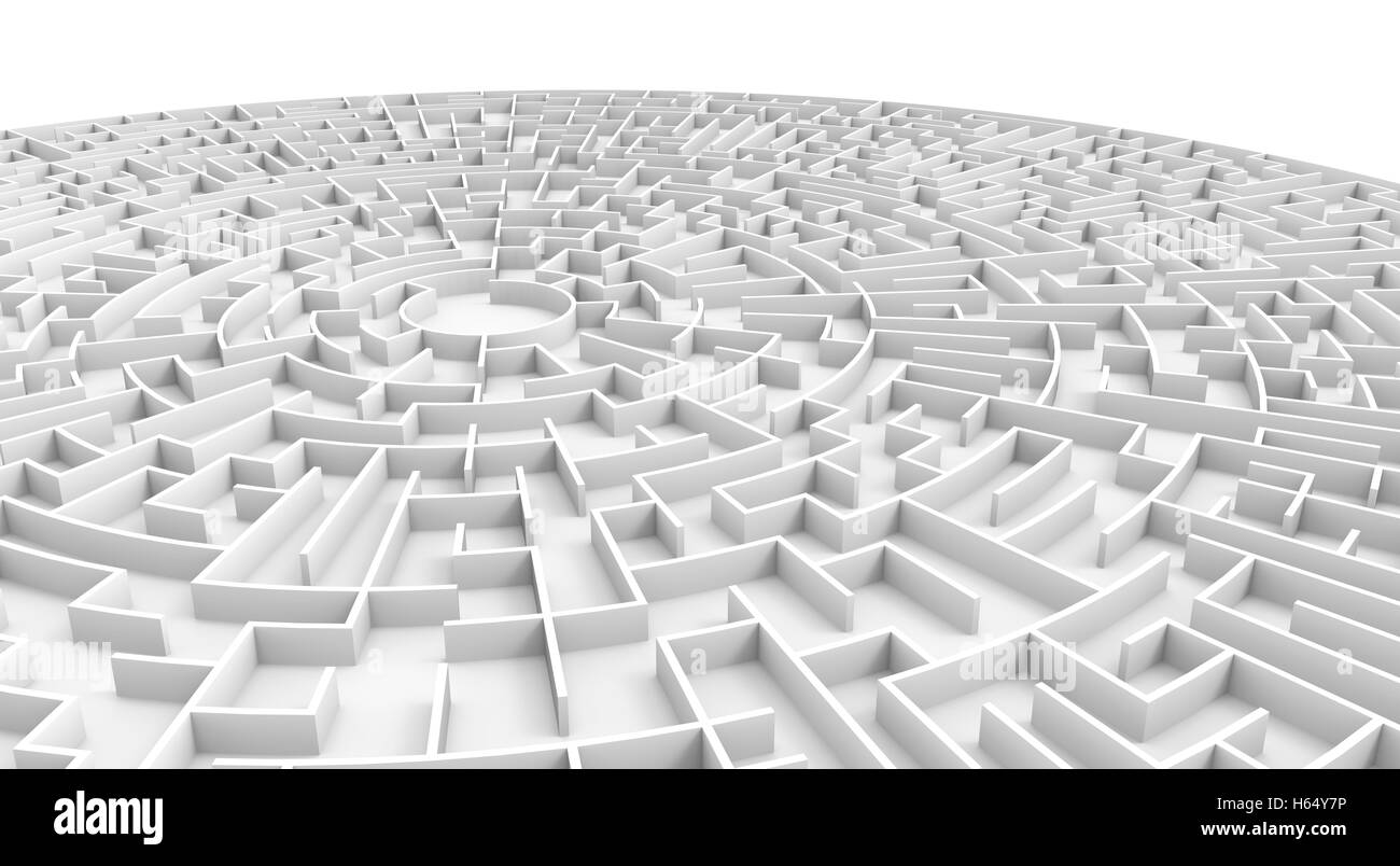 3d rendering maze, huge round maze template isolated on white floor ...