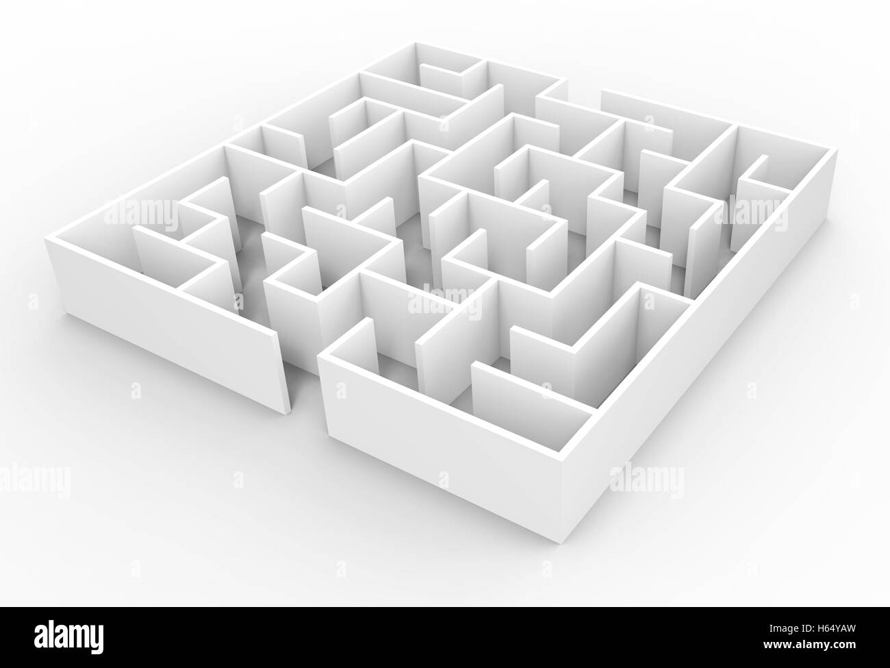 3d rendering maze, small square maze template isolated on white floor ...
