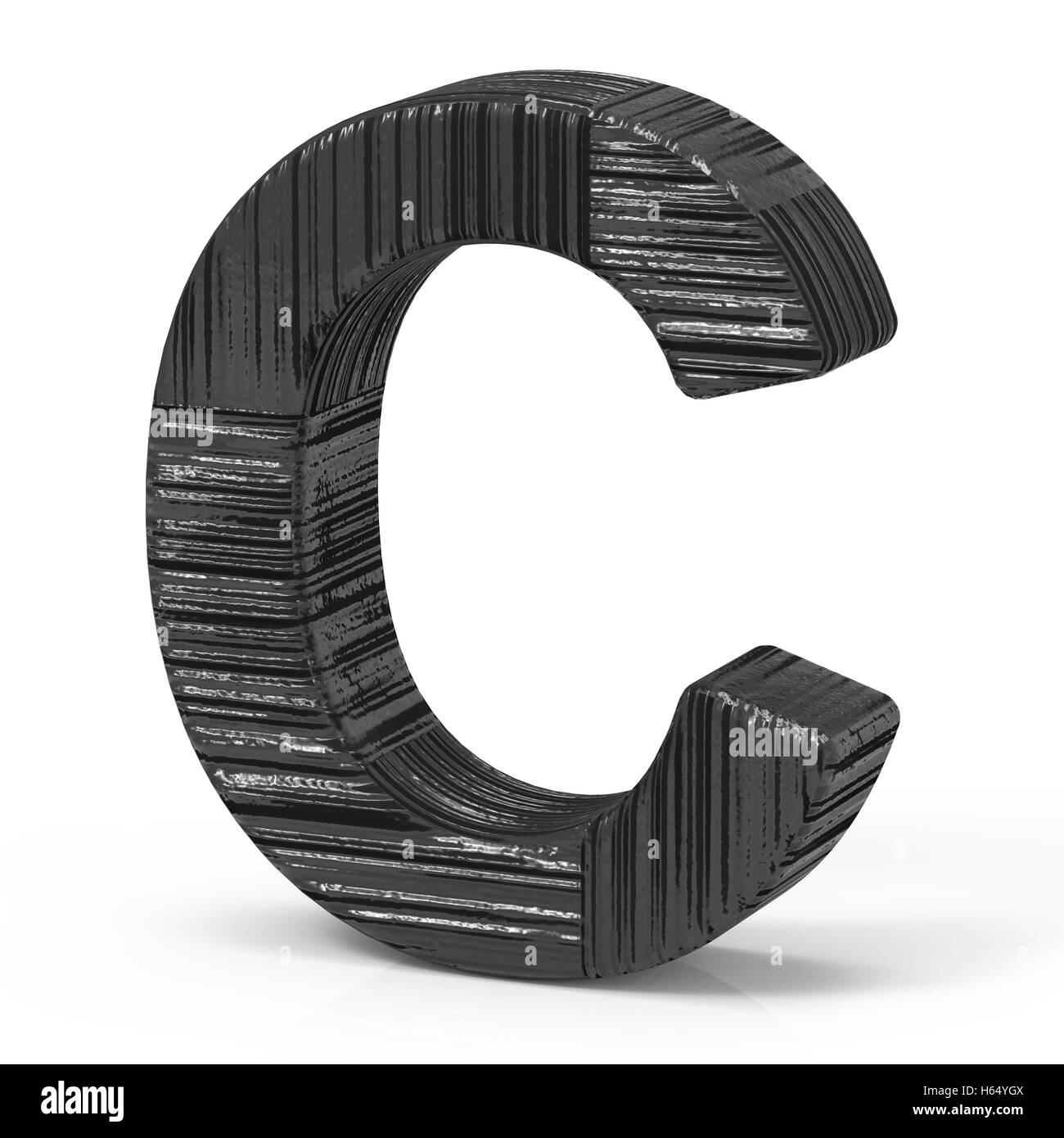 right leaning 3d rendering black wooden letter C isolated white ...
