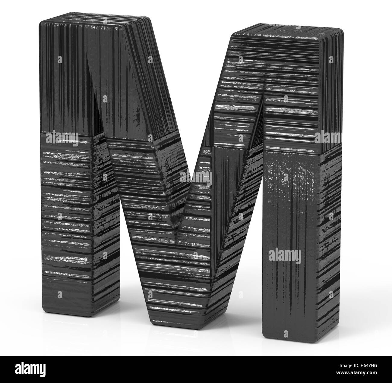 right leaning 3d rendering black wooden letter M isolated white ...