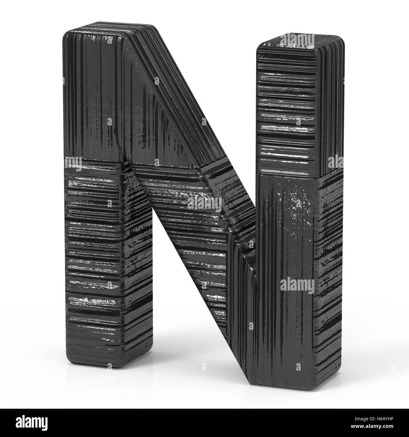 right leaning 3d rendering black wooden letter N isolated white ...