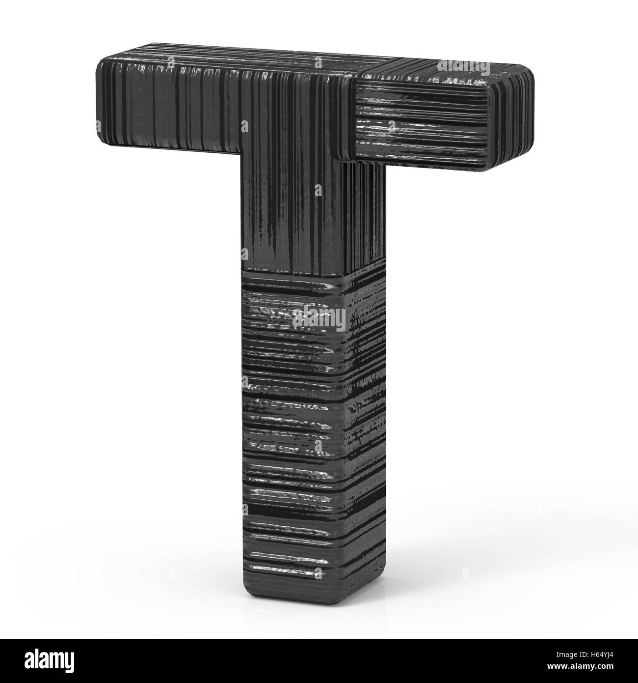 right leaning 3d rendering black wooden letter T isolated white ...
