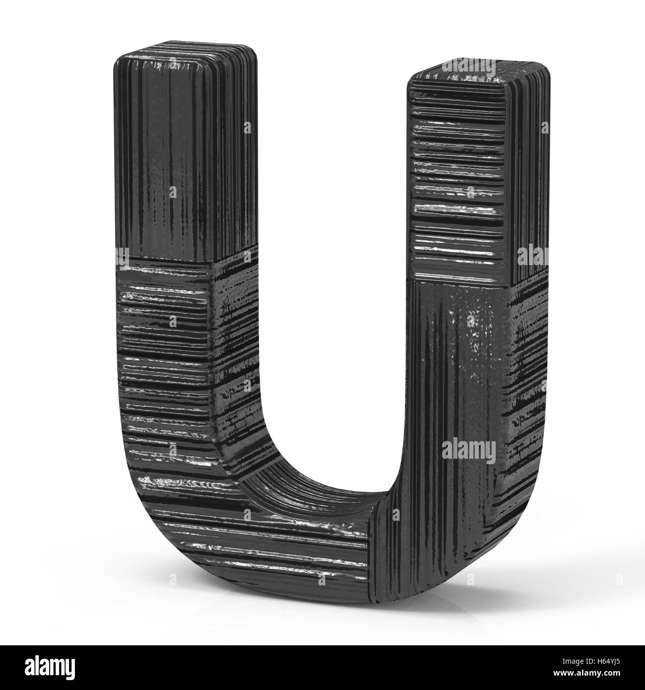 right leaning 3d rendering black wooden letter U isolated white ...