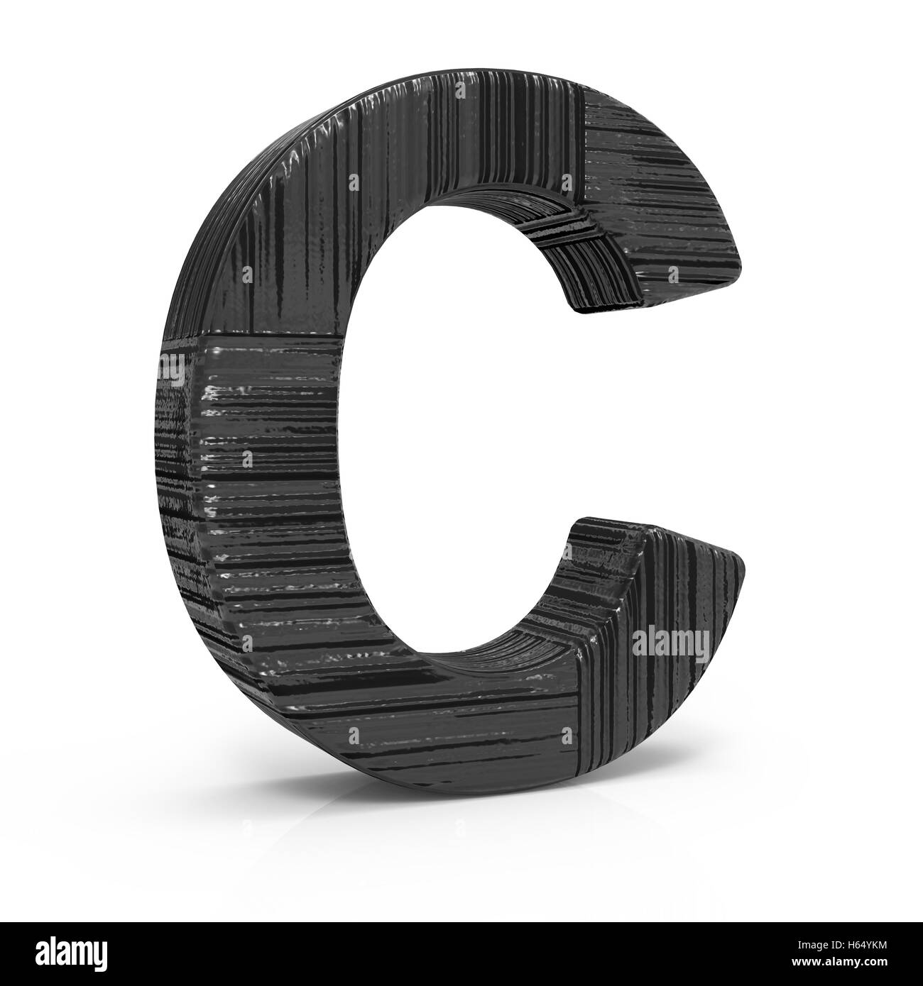 left leaning 3d rendering black wooden letter C isolated white ...