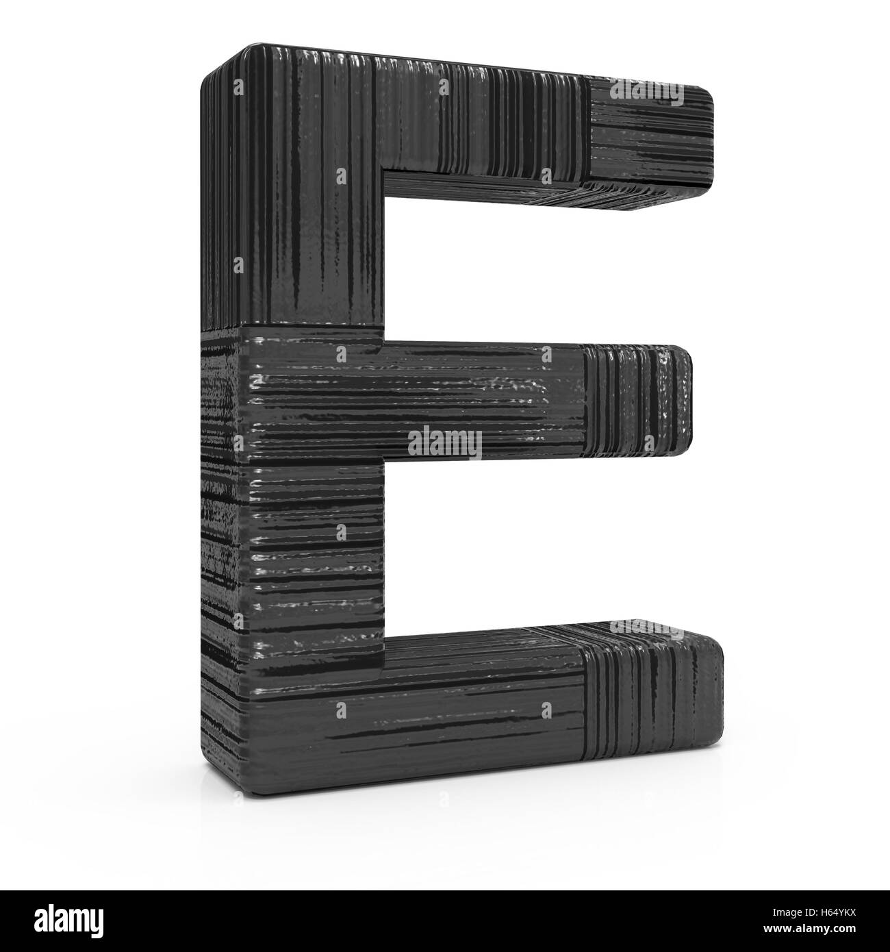 left leaning 3d rendering black wooden letter E isolated white ...