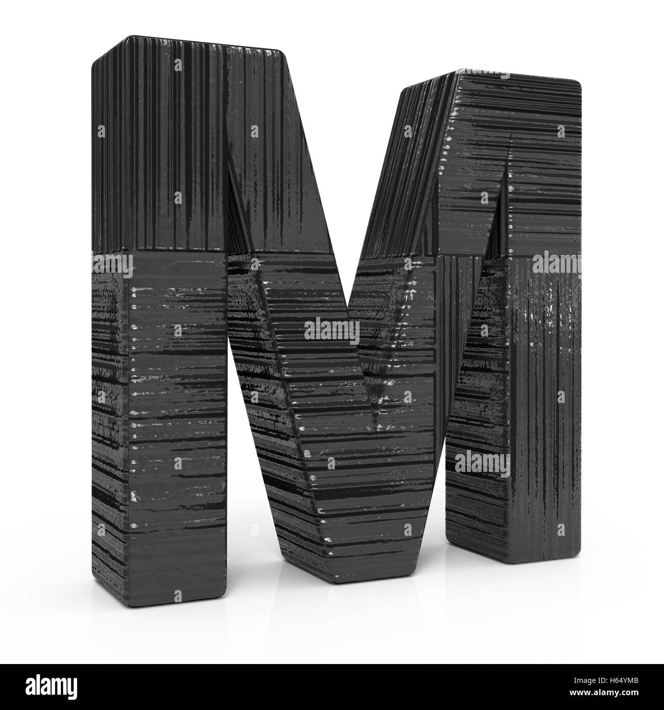 left leaning 3d rendering black wooden letter M isolated white ...