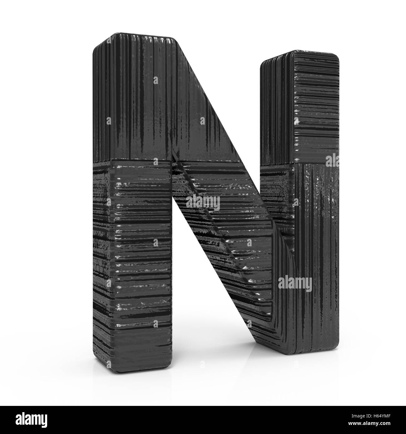 left leaning 3d rendering black wooden letter N isolated white ...