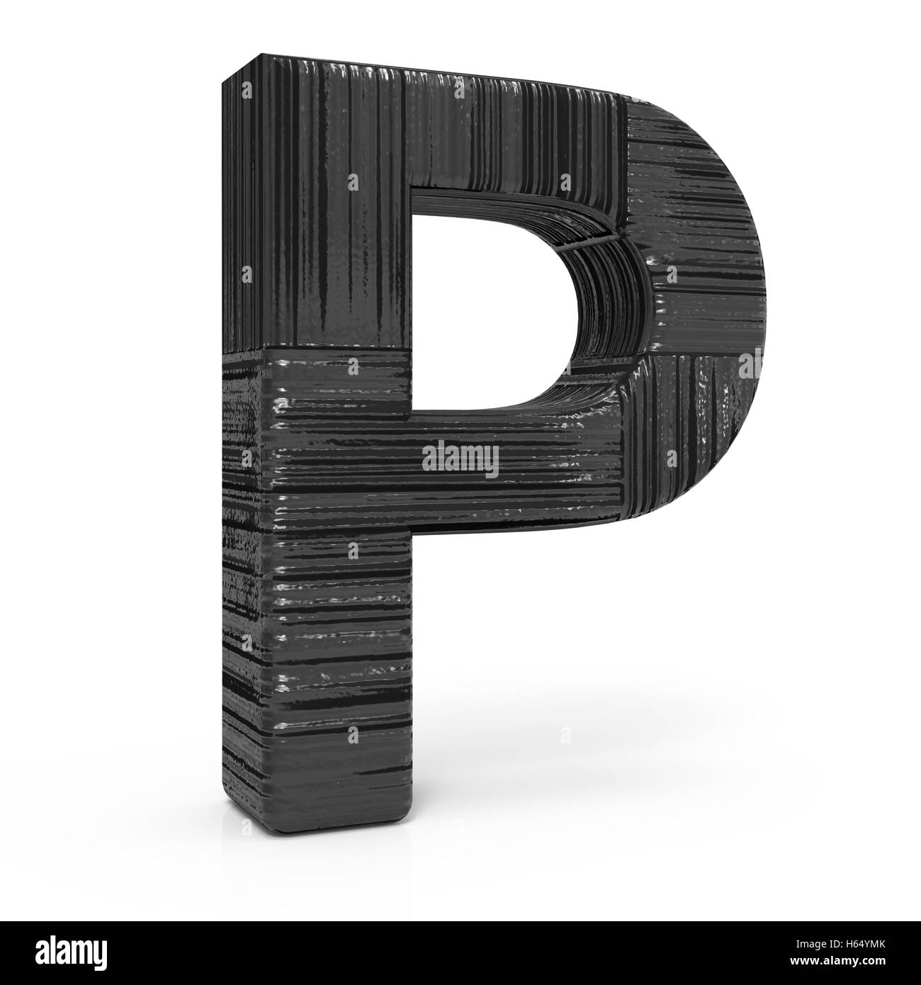 left leaning 3d rendering black wooden letter P isolated white ...