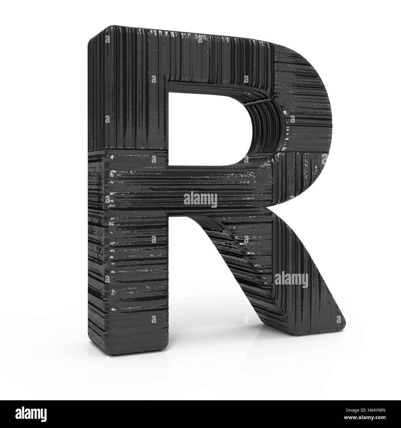left leaning 3d rendering black wooden letter R isolated white ...