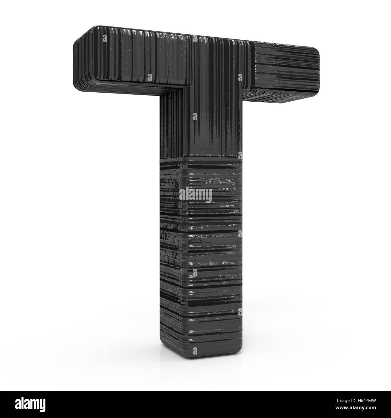 left leaning 3d rendering black wooden letter T isolated white ...