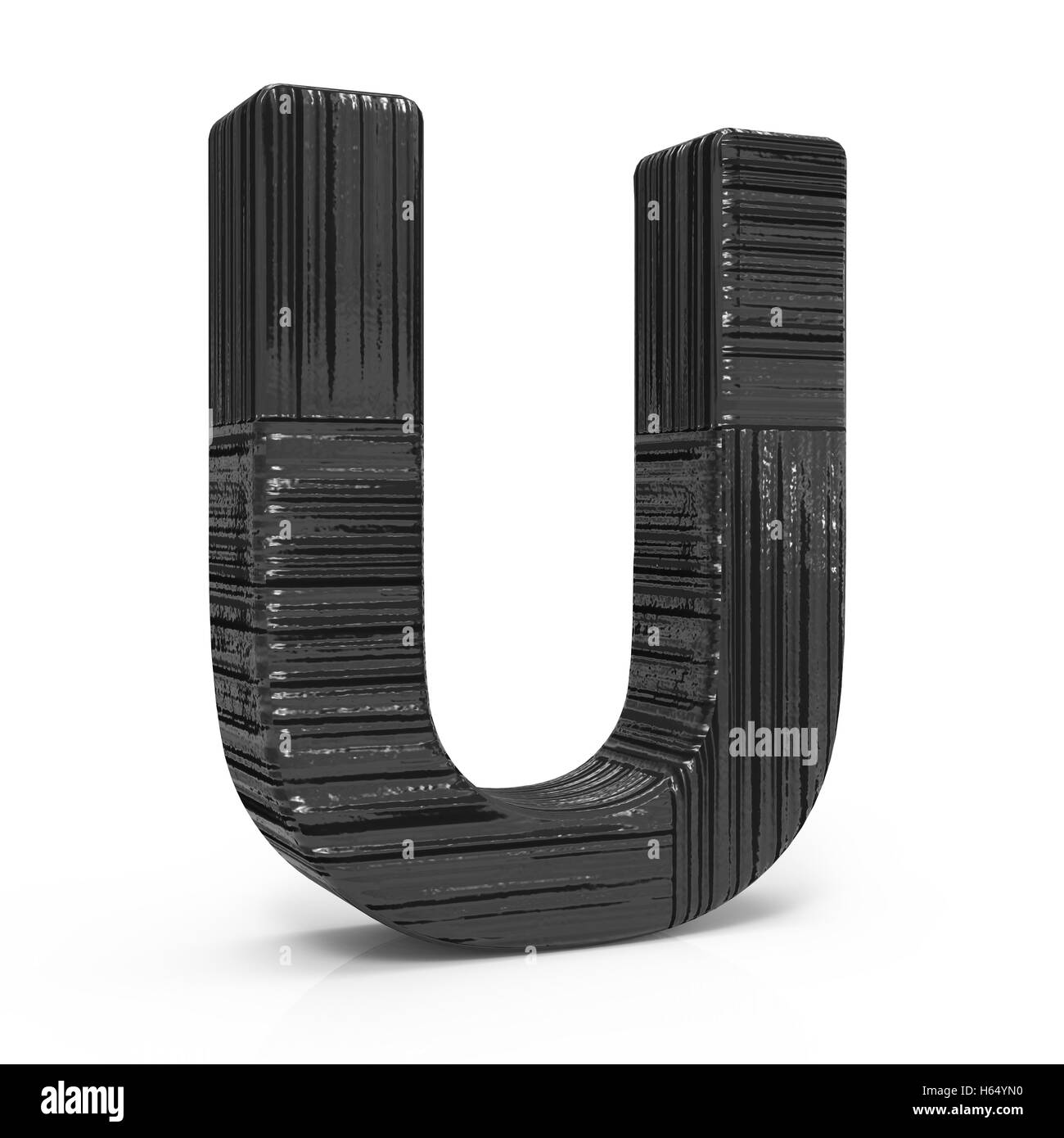 left leaning 3d rendering black wooden letter U isolated white ...