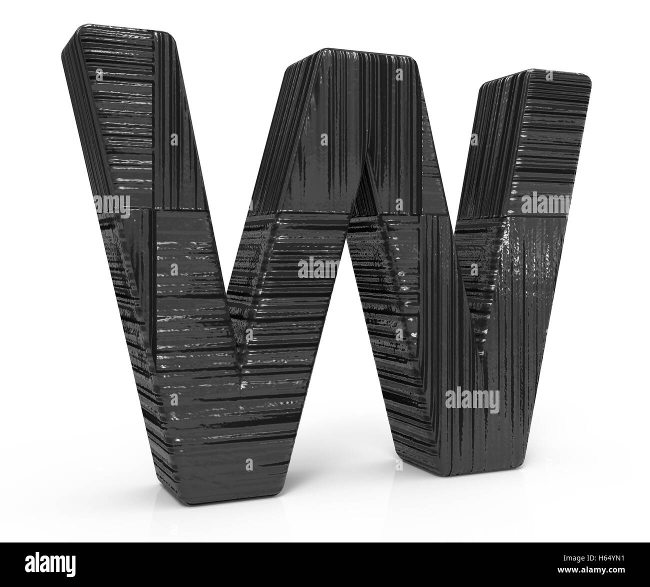 left leaning 3d rendering black wooden letter W isolated white ...