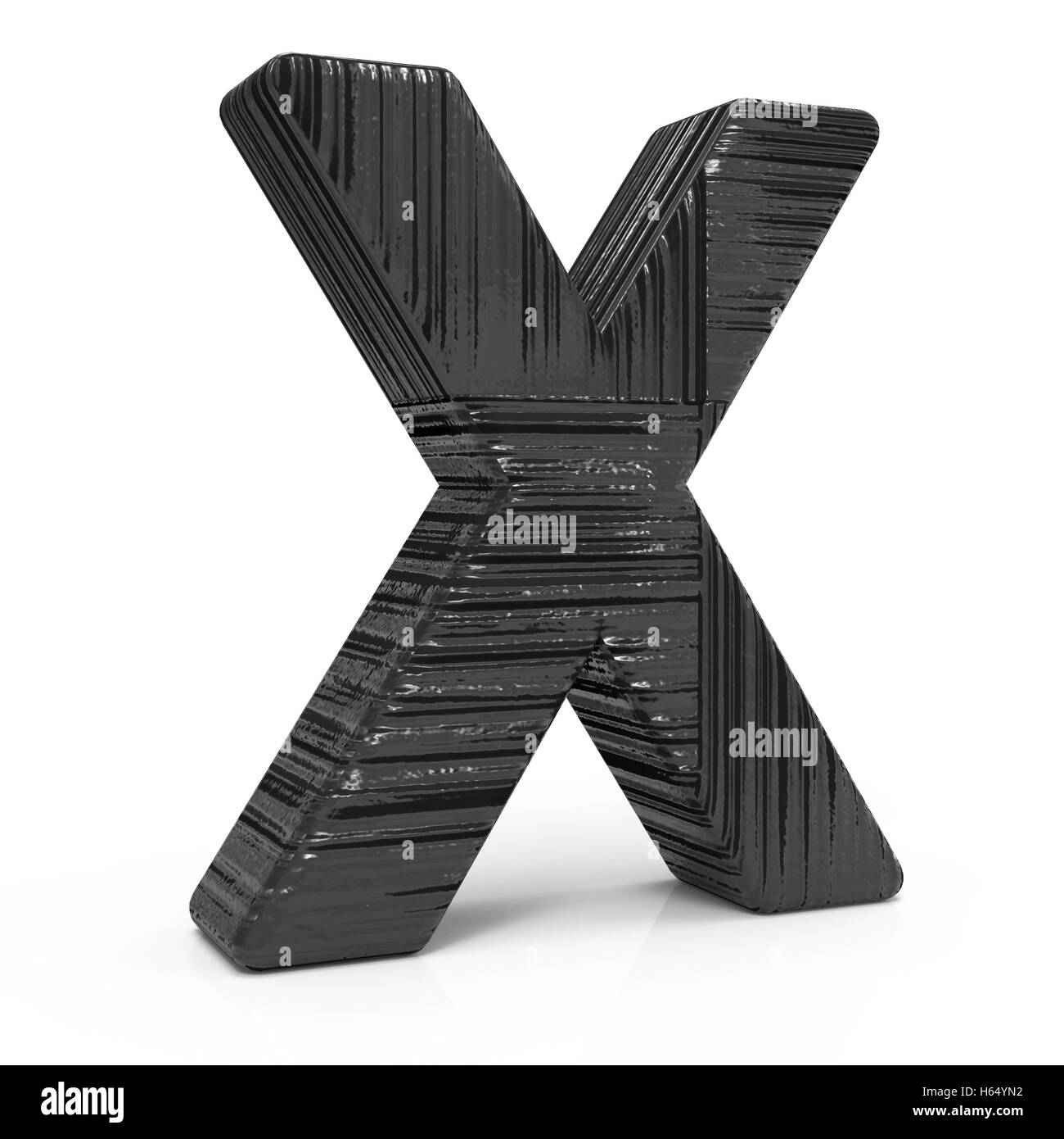 left leaning 3d rendering black wooden letter X isolated white ...