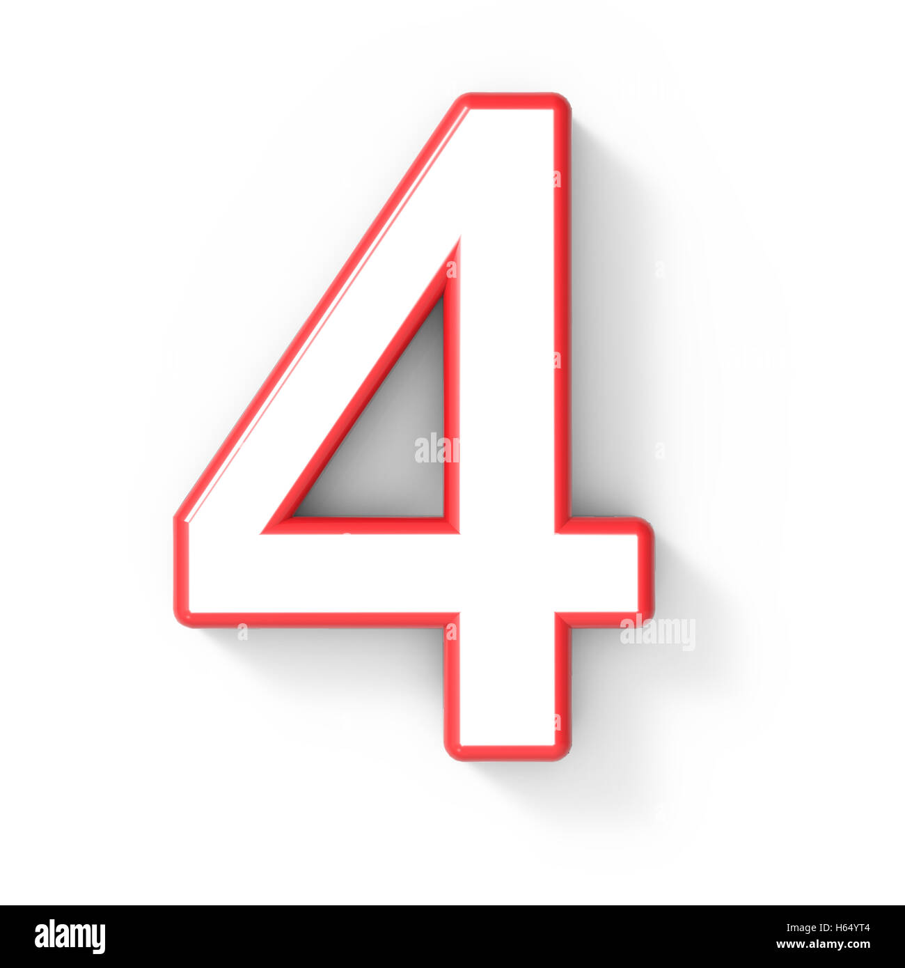3d rendering white number 4 with red frame isolated on white background ...