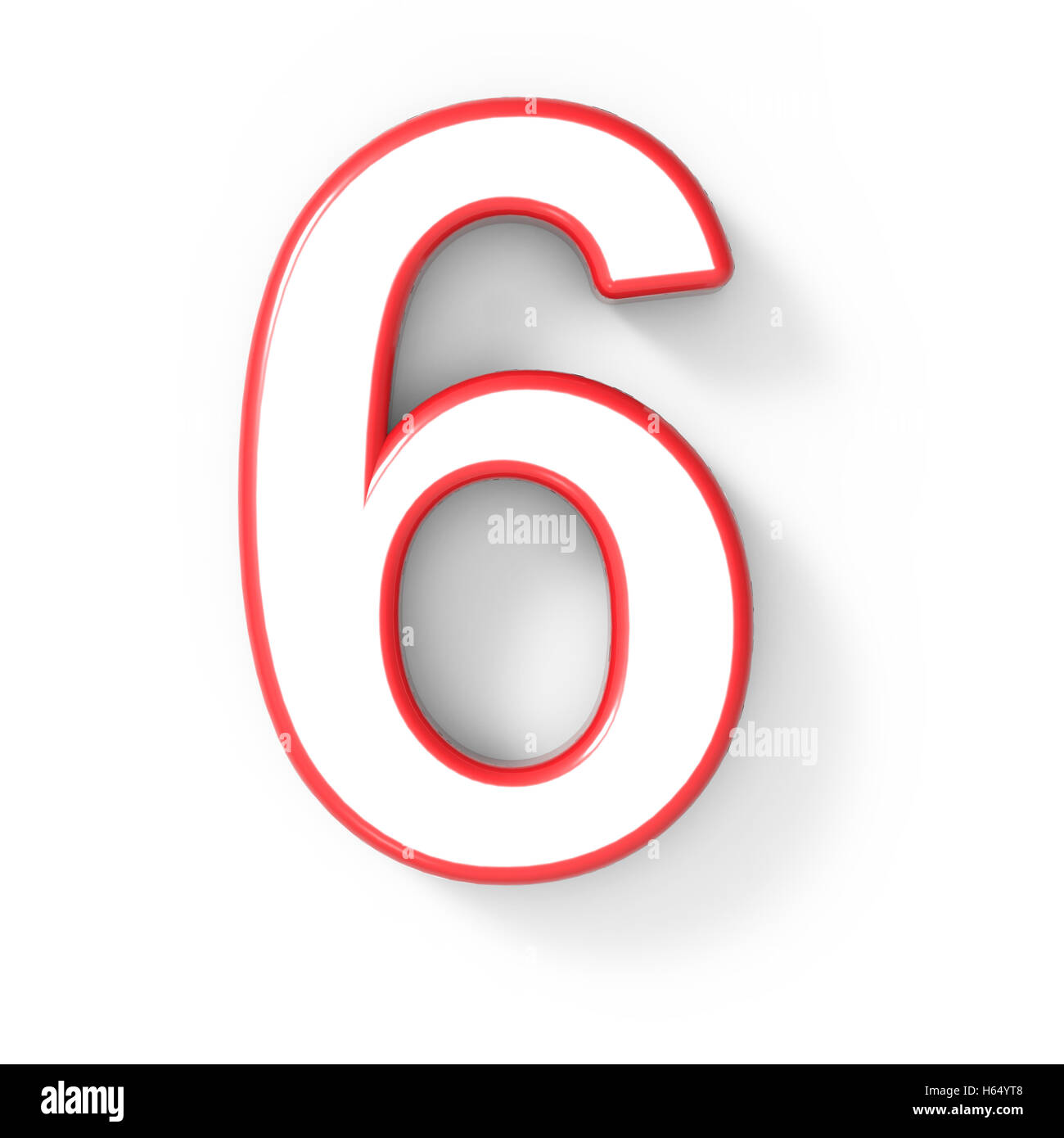 3d rendering white number 6 with red frame isolated on white background ...