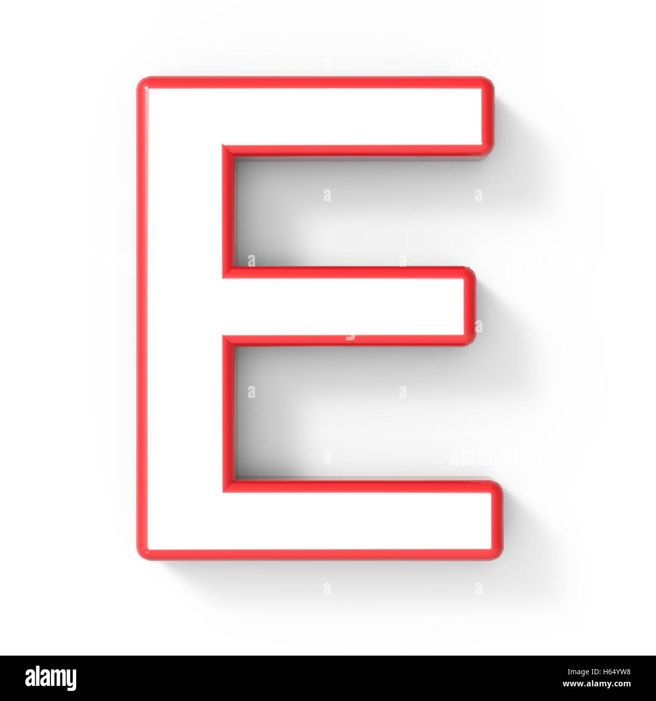 3d rendering white letter E with red frame isolated on white background ...