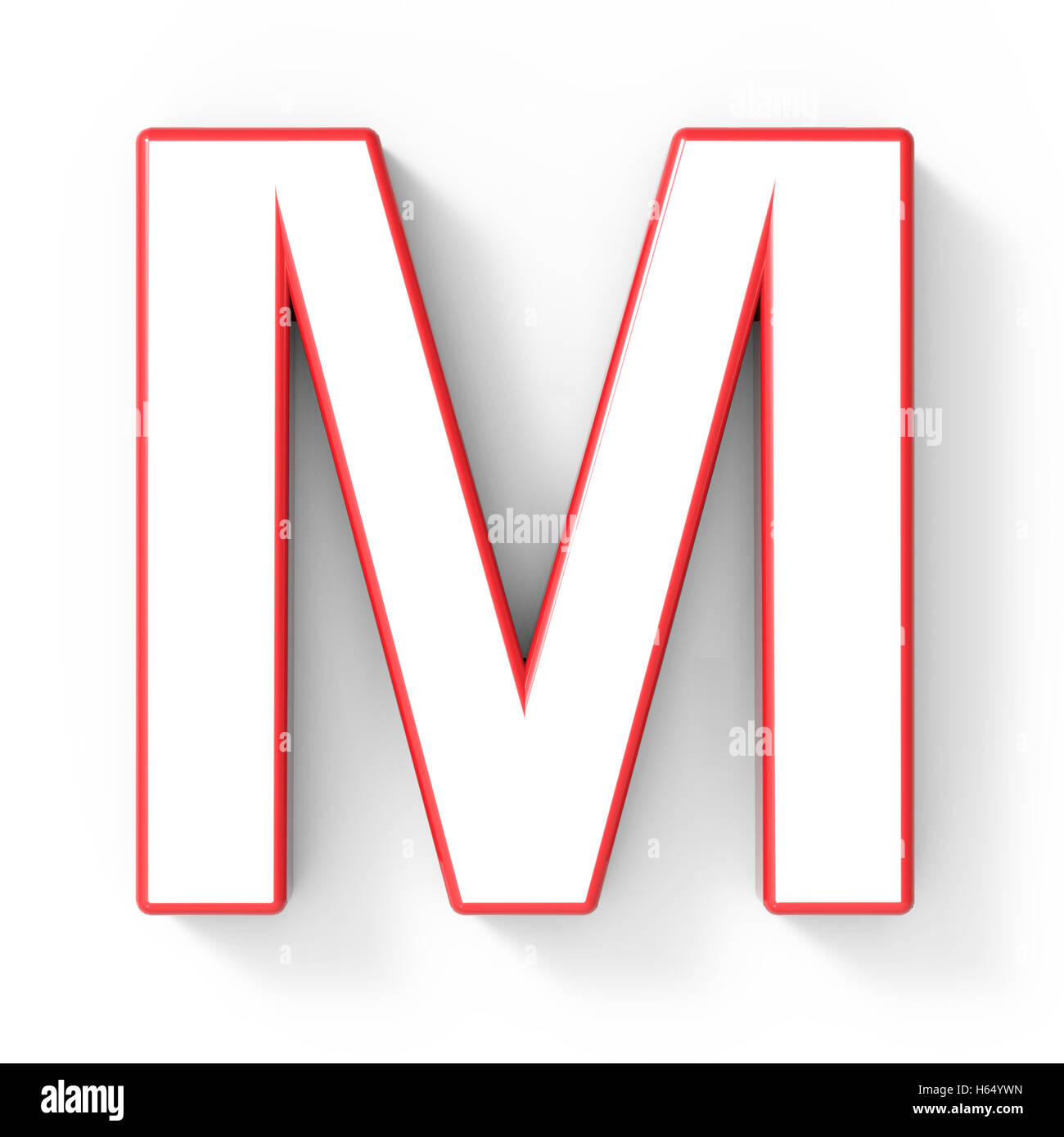 3d rendering white letter M with red frame isolated on white background ...