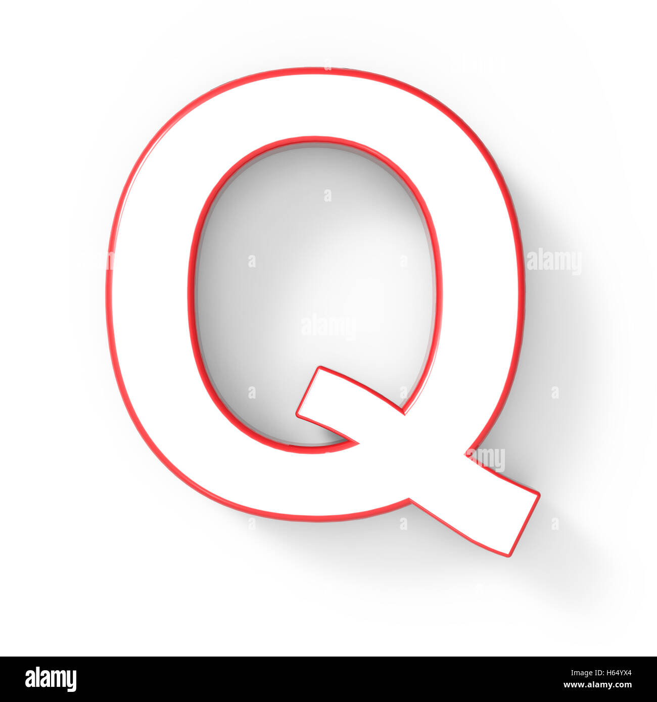 3d rendering white letter Q with red frame isolated on white background ...