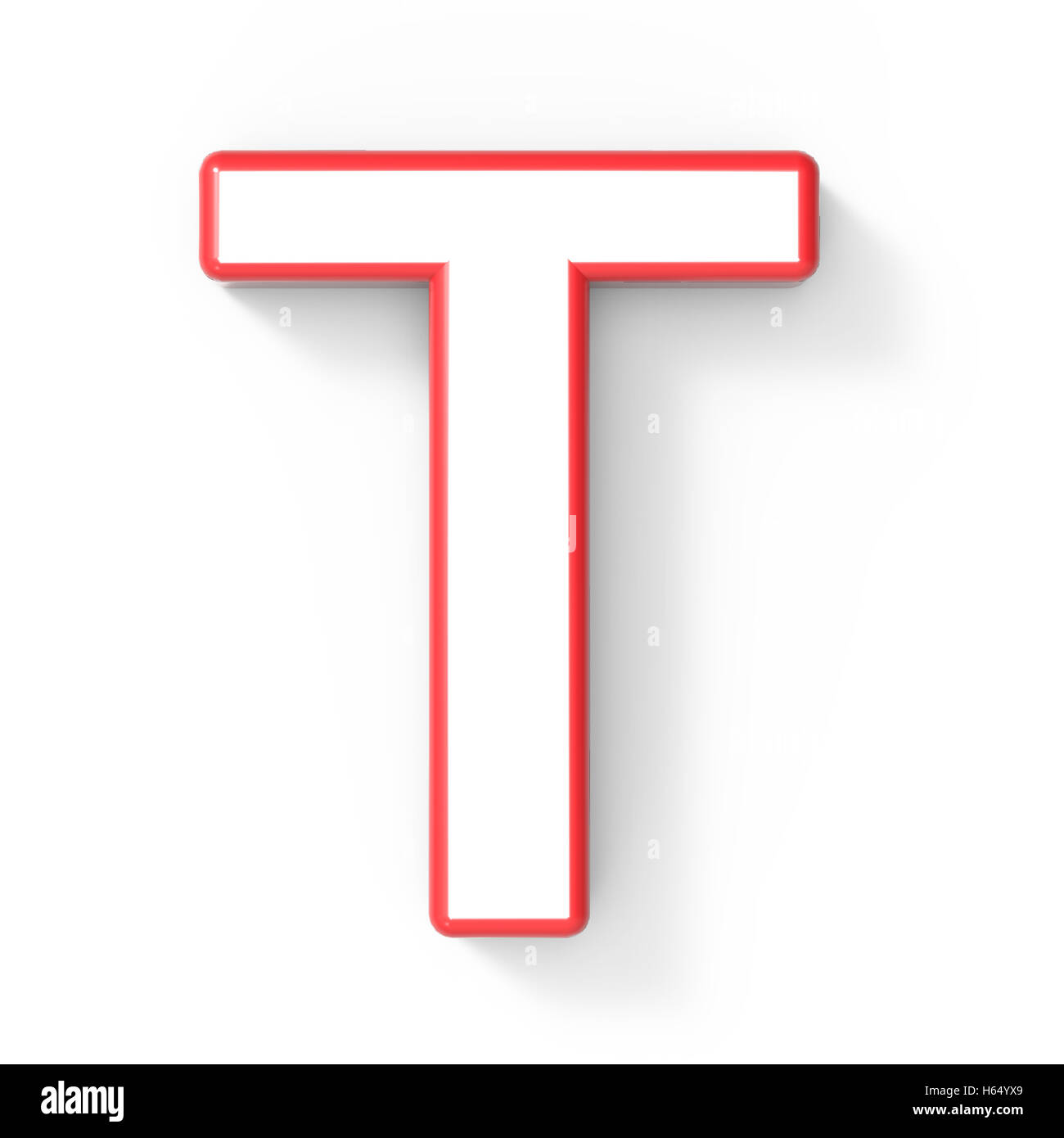3d rendering white letter T with red frame isolated on white background ...