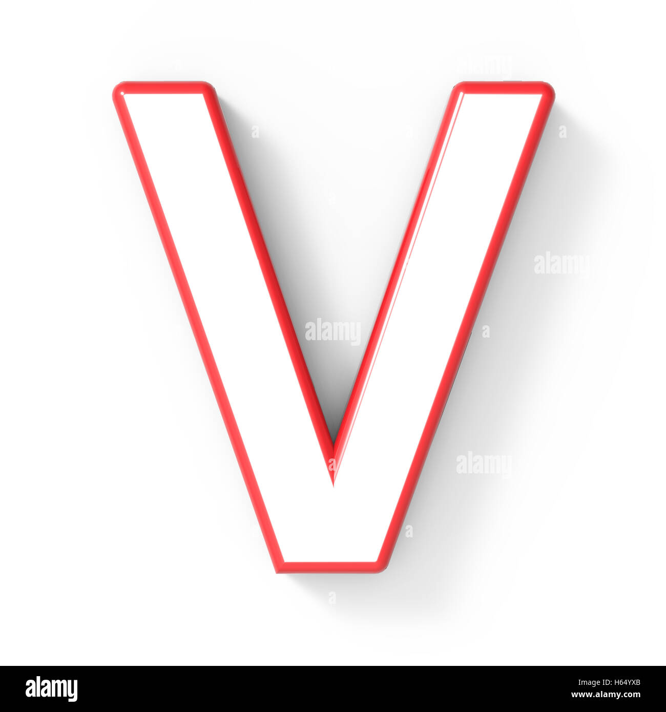 3d rendering white letter V with red frame isolated on white background ...
