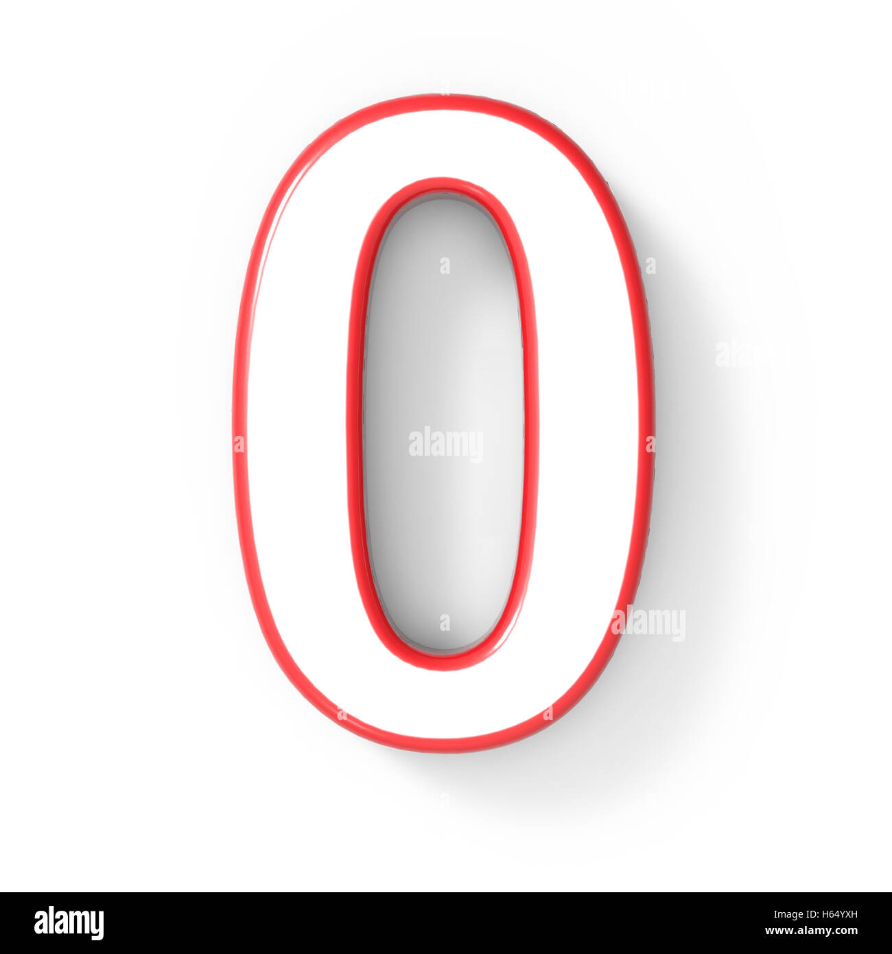 3d rendering white number 0 with red frame isolated on white background ...