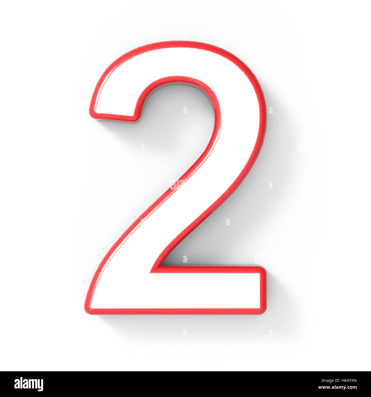 3d rendering white number 2 with red frame isolated on white background ...