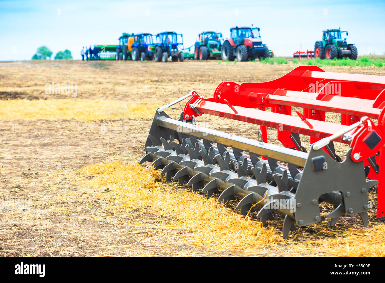 Agricultural cultivator close-up on the ground, farm equipment Stock ...