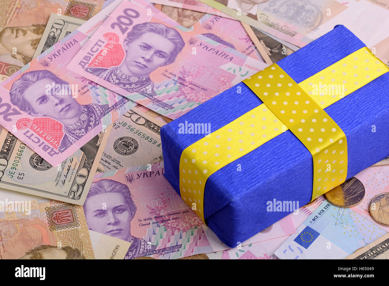 banknotes, clear image of dollars and new bills Ukrainian national ...