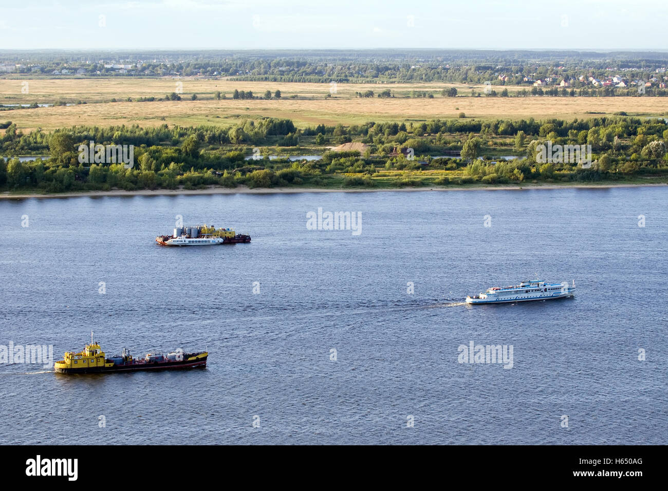 containership along the river volga in russia Stock Photo - Alamy