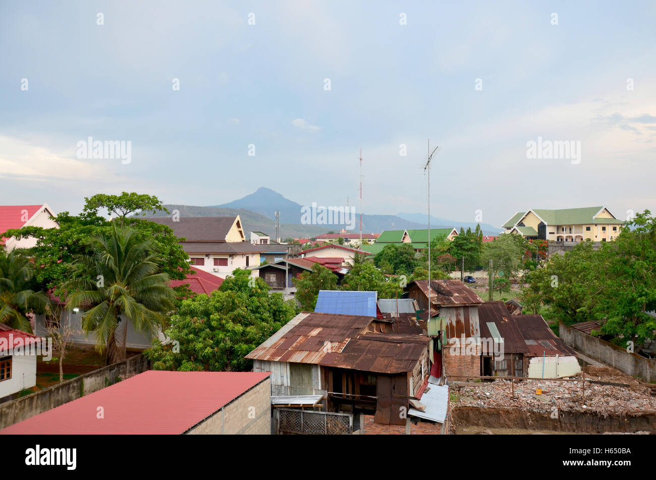 Cityscape with old house and building lao style at Pakse in Champasak ...