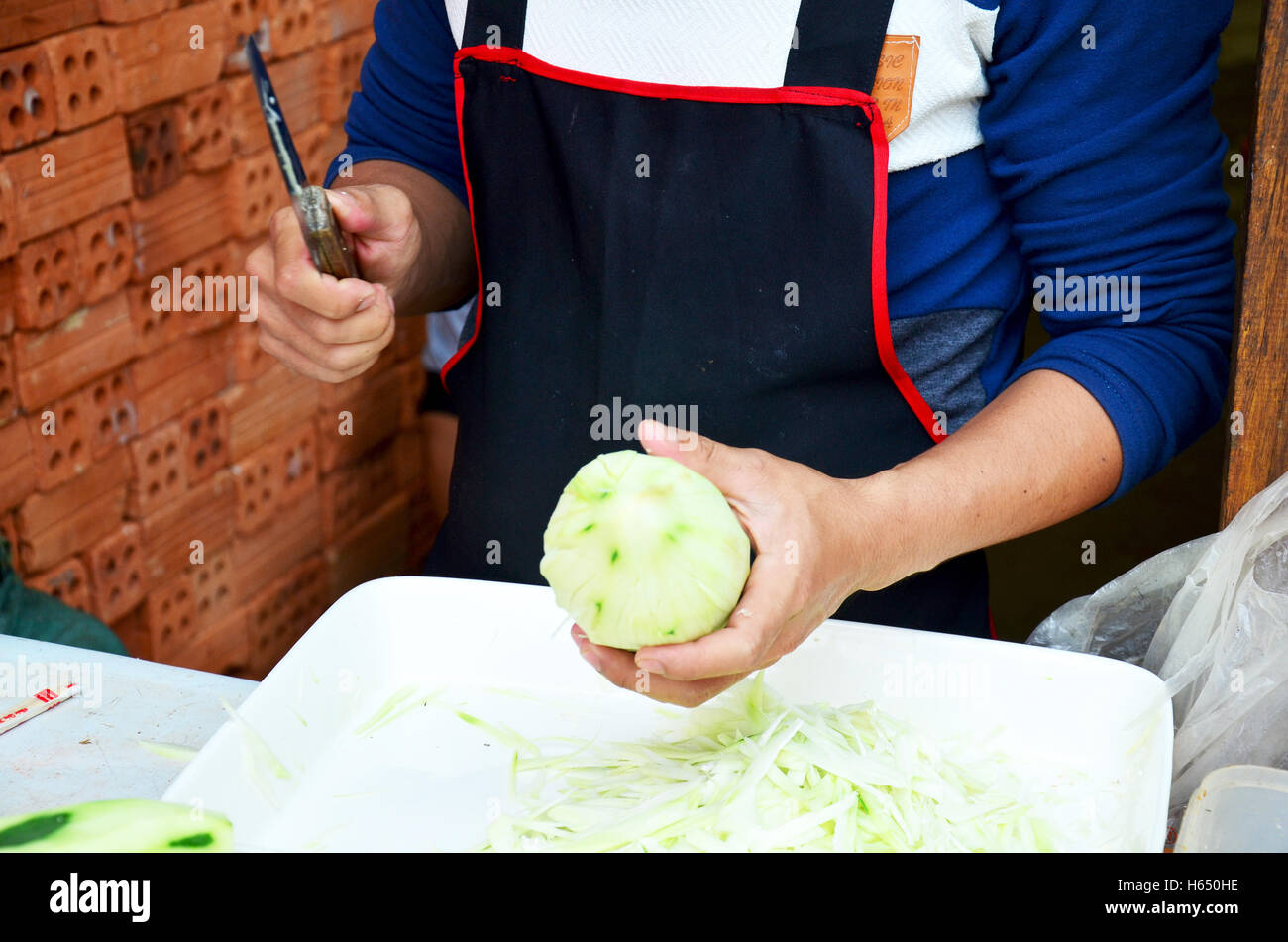 People chopped papaya prepare for cooking som tam or Green papaya salad ...