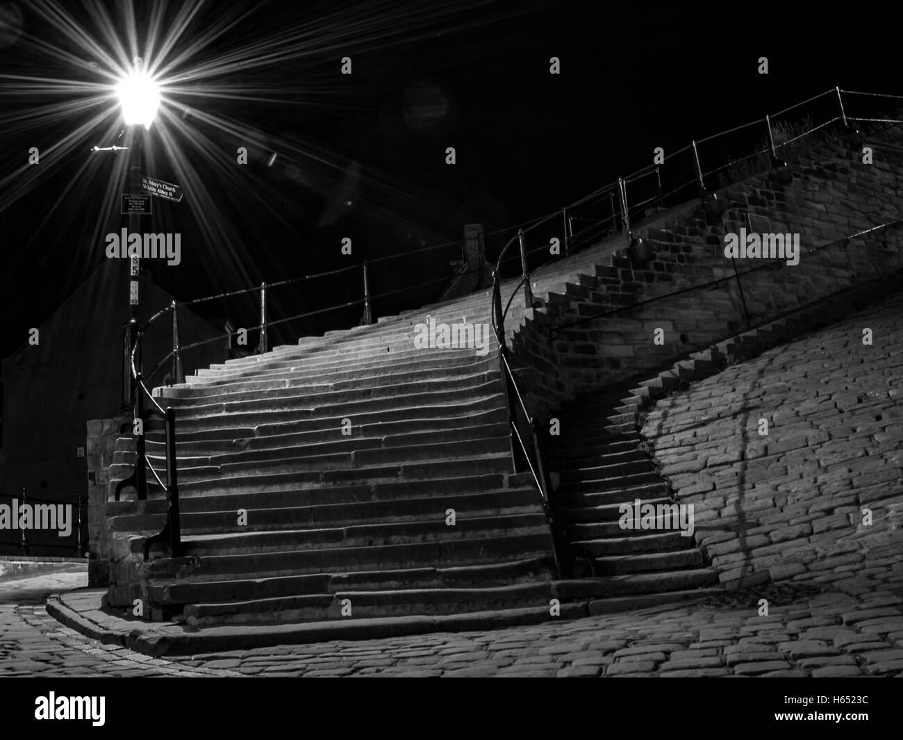 199 Steps and Street light at night Whitby Stock Photo - Alamy