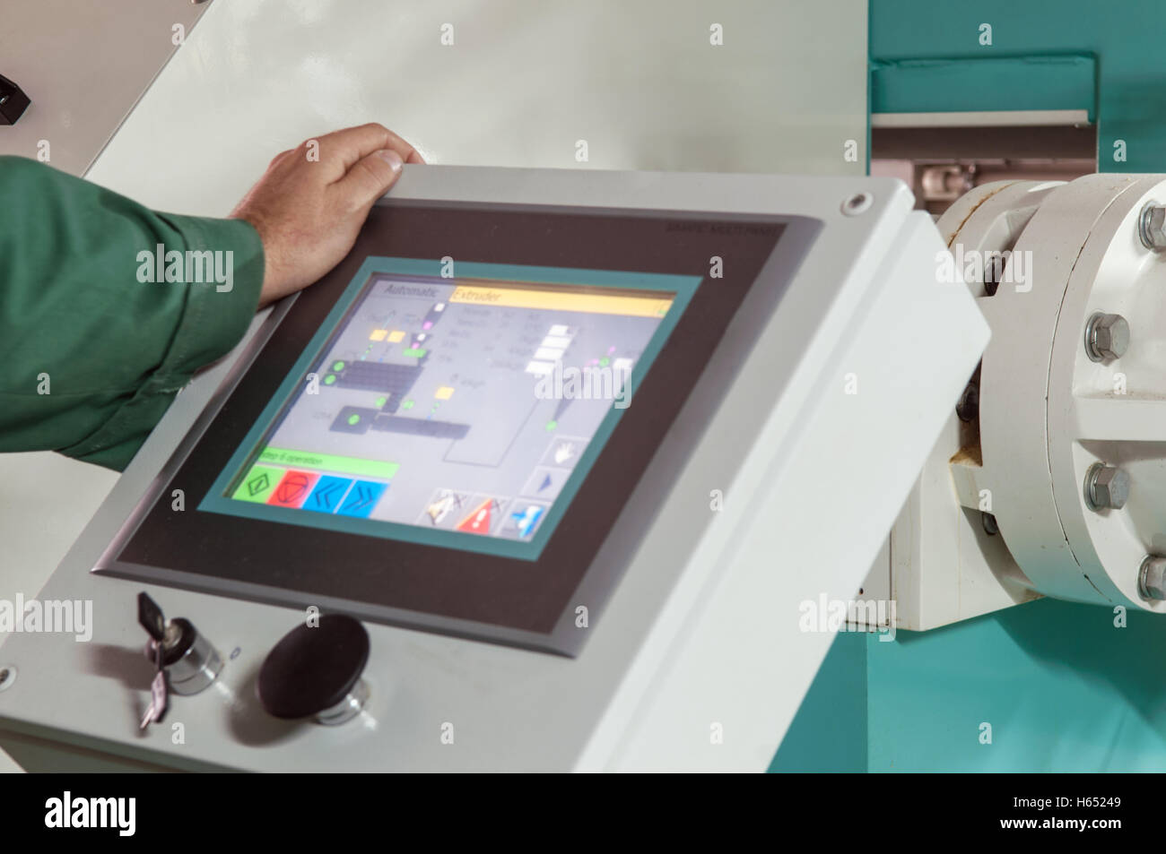 pressing important technology button at control panel in plant Stock ...