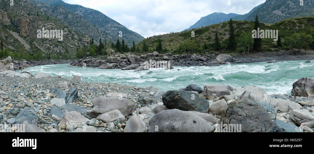 Siberian river Katun in Altai mountains at moody day Stock Photo - Alamy