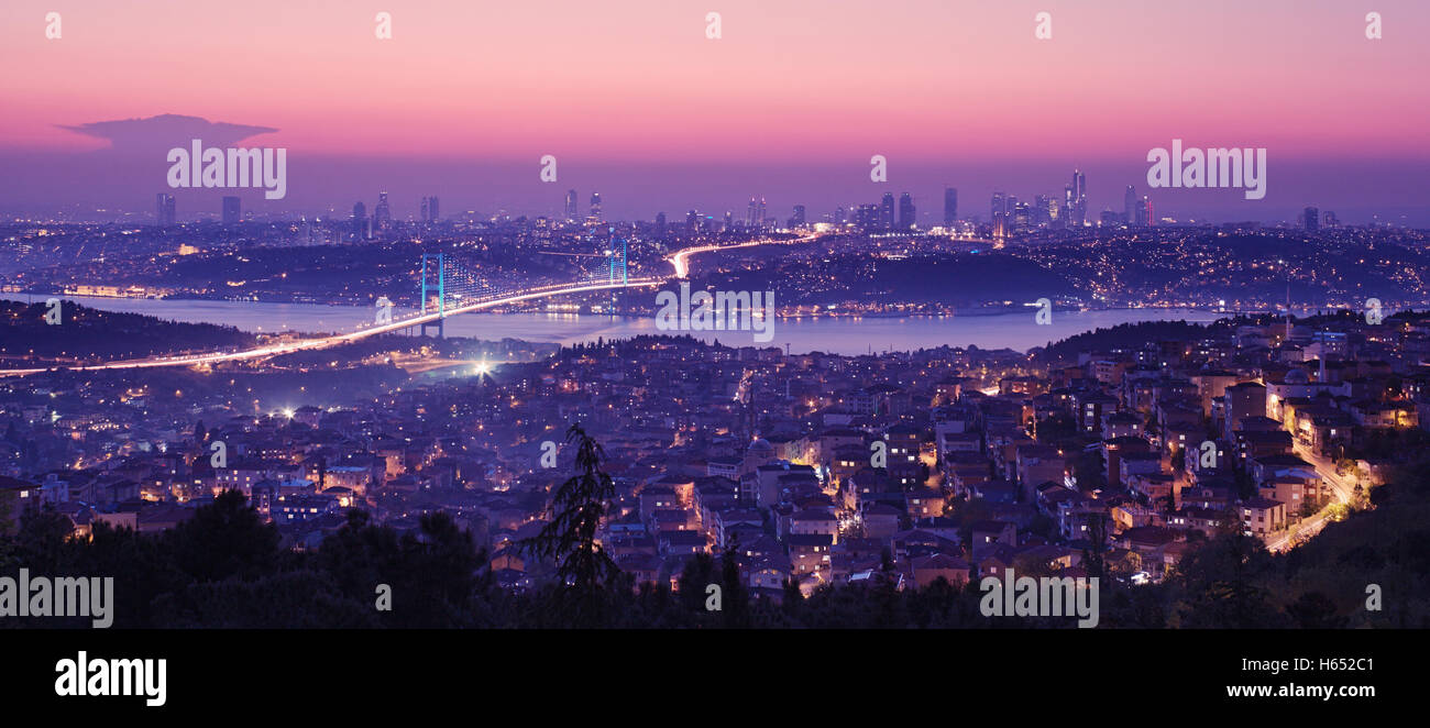 Istanbul city landscape of Asian part, Bosphorus bridge and skyscrapers ...
