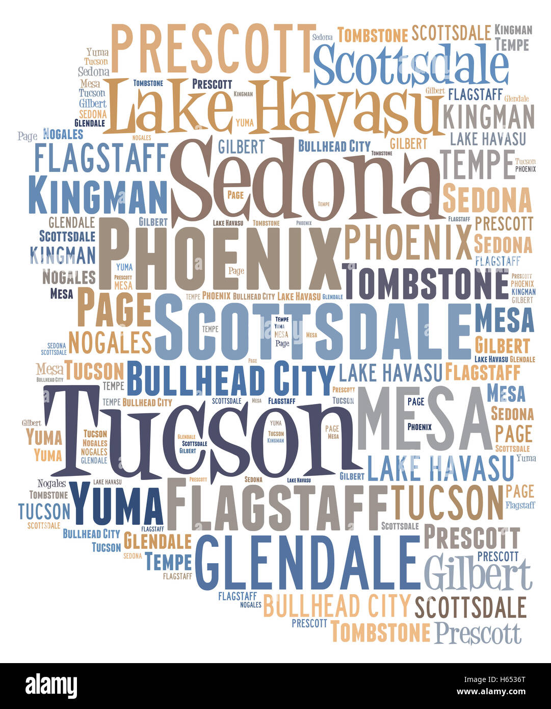 Word Cloud showing various cities in the state of Arizona Stock Photo ...