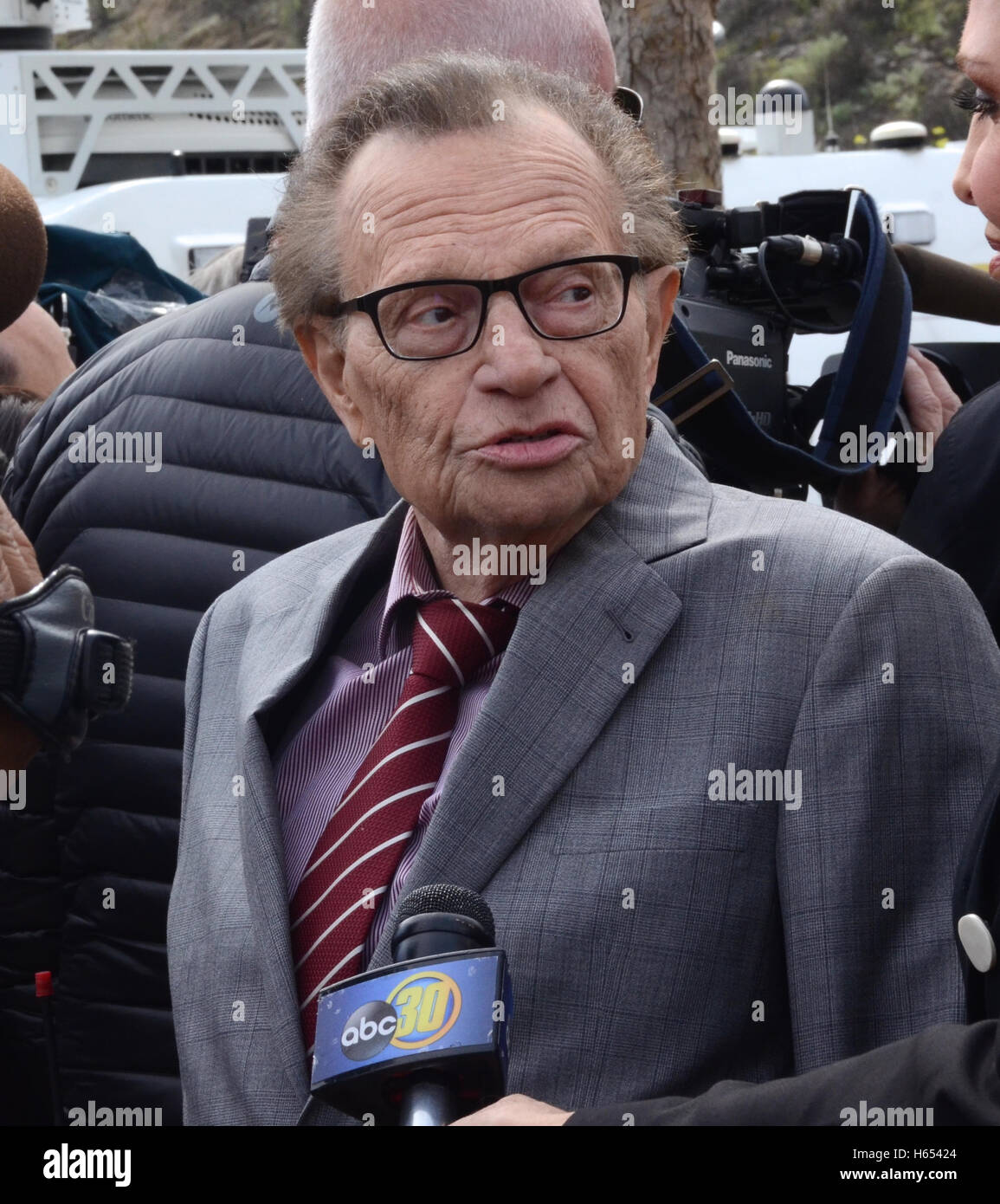 Larry King arriving to Nancy Reagan's funeral services at the Ronald ...