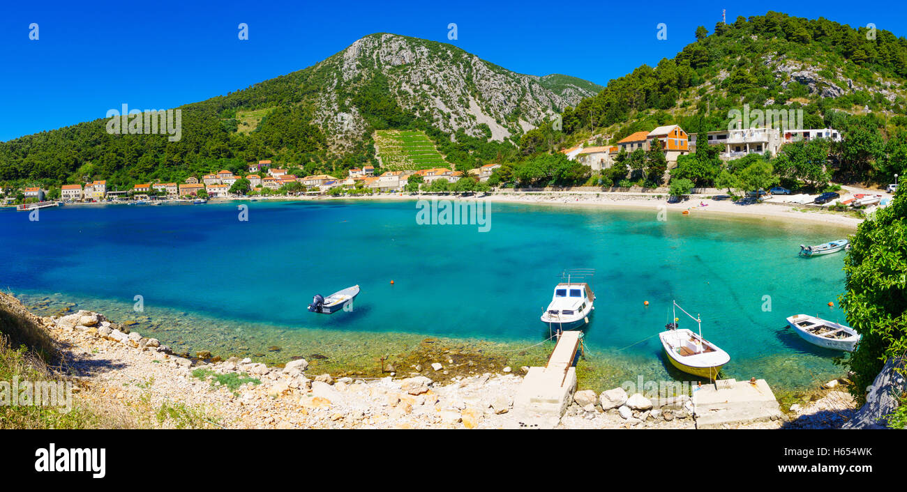TRSTENIK, CROATIA - JUNE 25, 2015: Panoramic view of the bay and the ...
