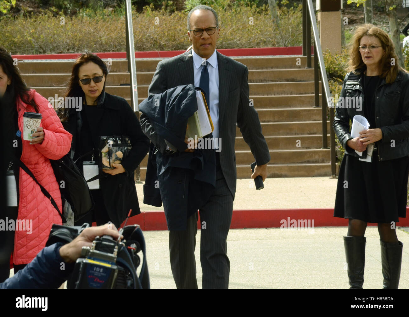 Lester Holt arriving to Nancy Reagan's funeral services at the Ronald ...