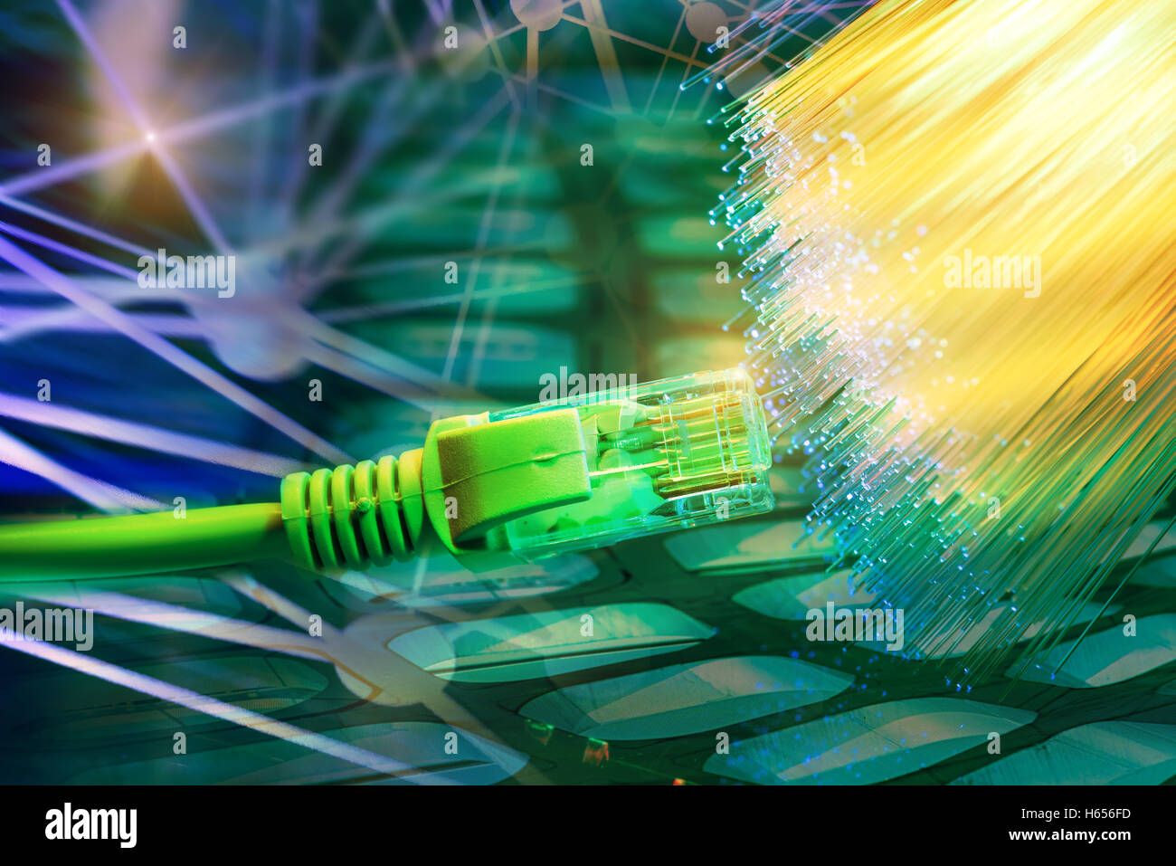 network cable with high tech technology color background Stock Photo ...