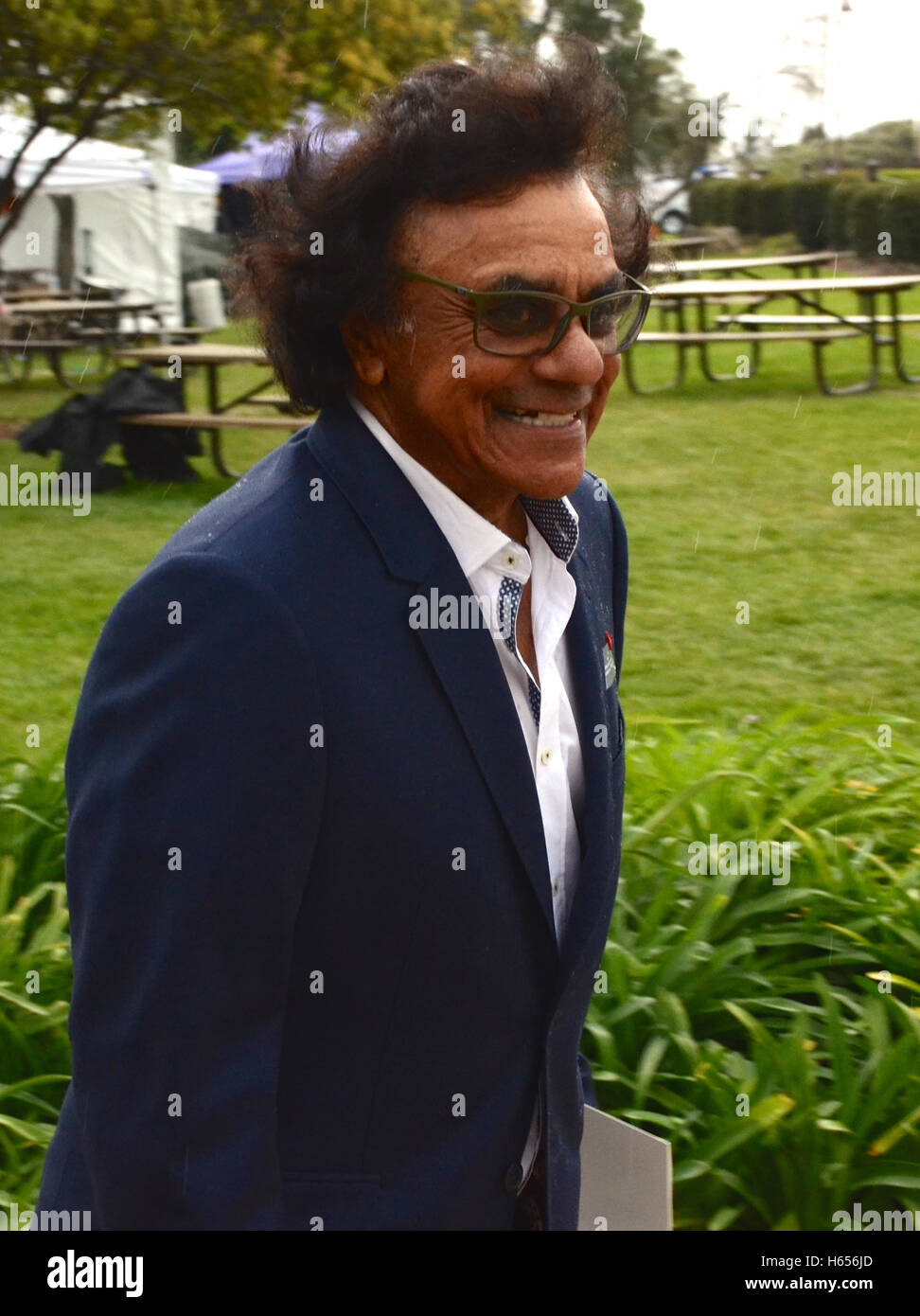 Johnny Mathis leaving to Nancy Reagan's funeral services at the Ronald ...