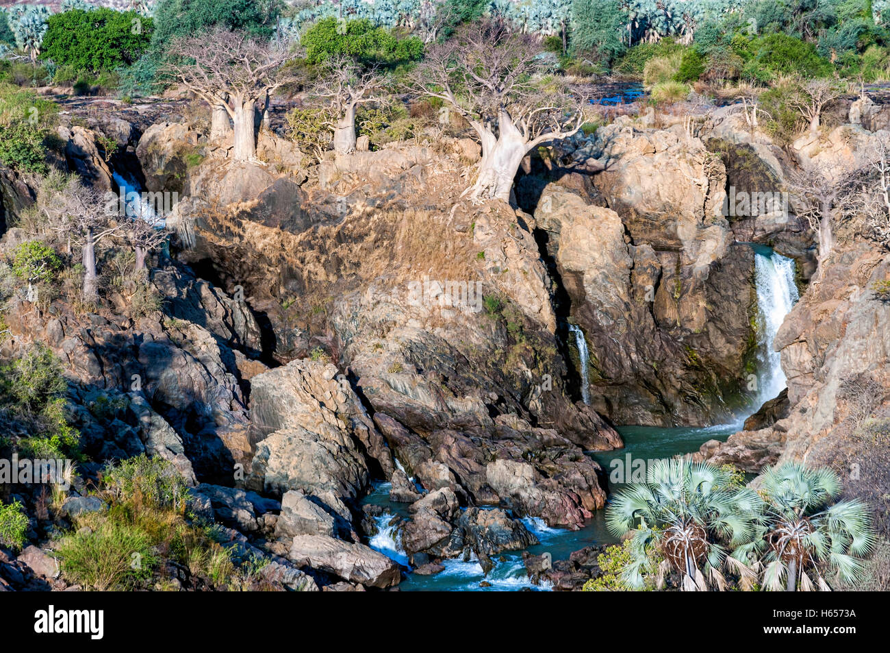 View of Epupa falls on the border of Namibia and Angola. The falls are ...