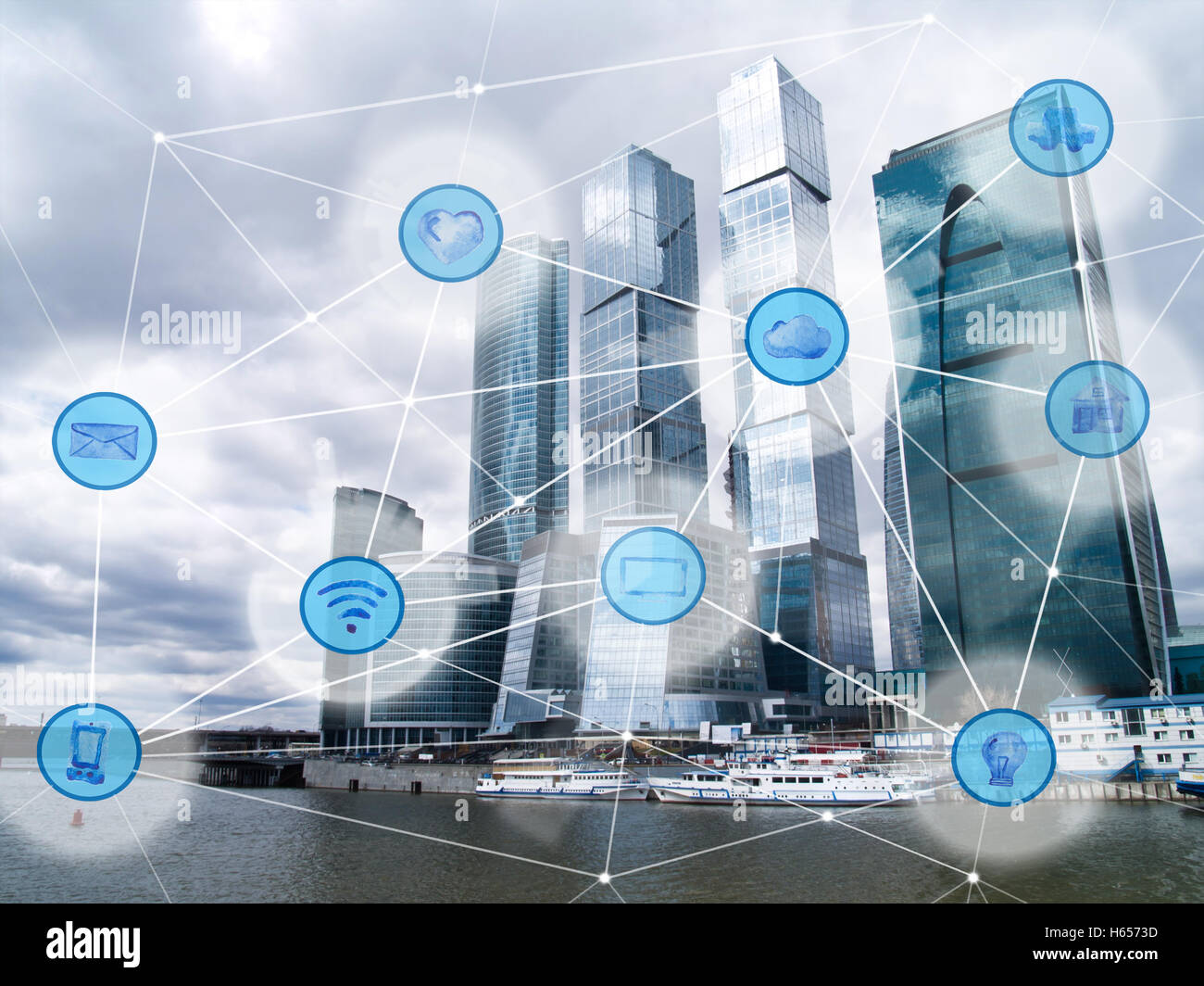 city and wireless communication network Stock Photo - Alamy