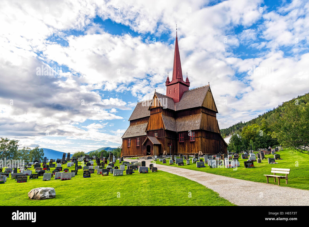 View of Ringebu Stave Church in Norway. Built in the first quarter of ...