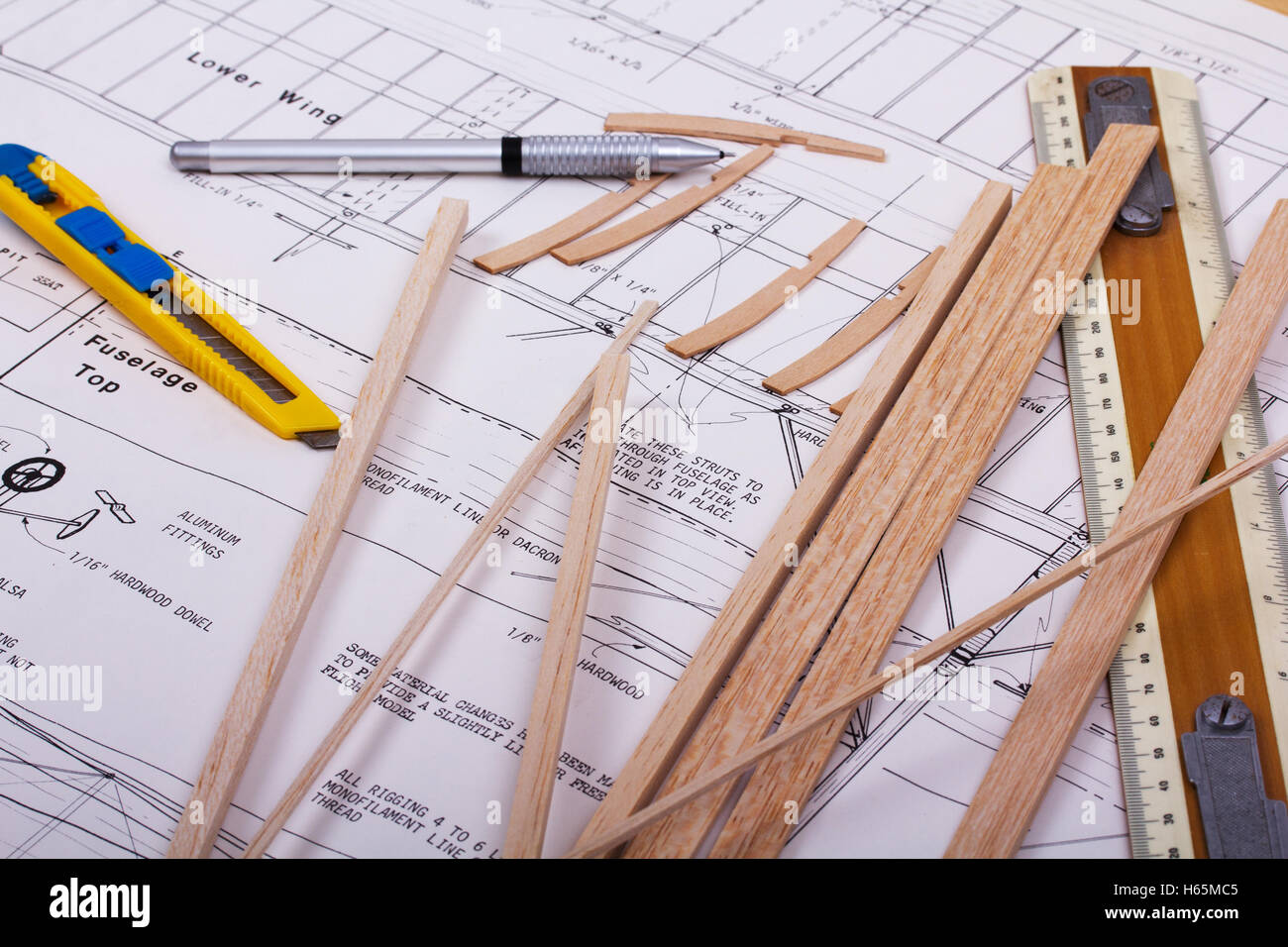Making a model airplane from balsa wood with instructions Stock Photo ...