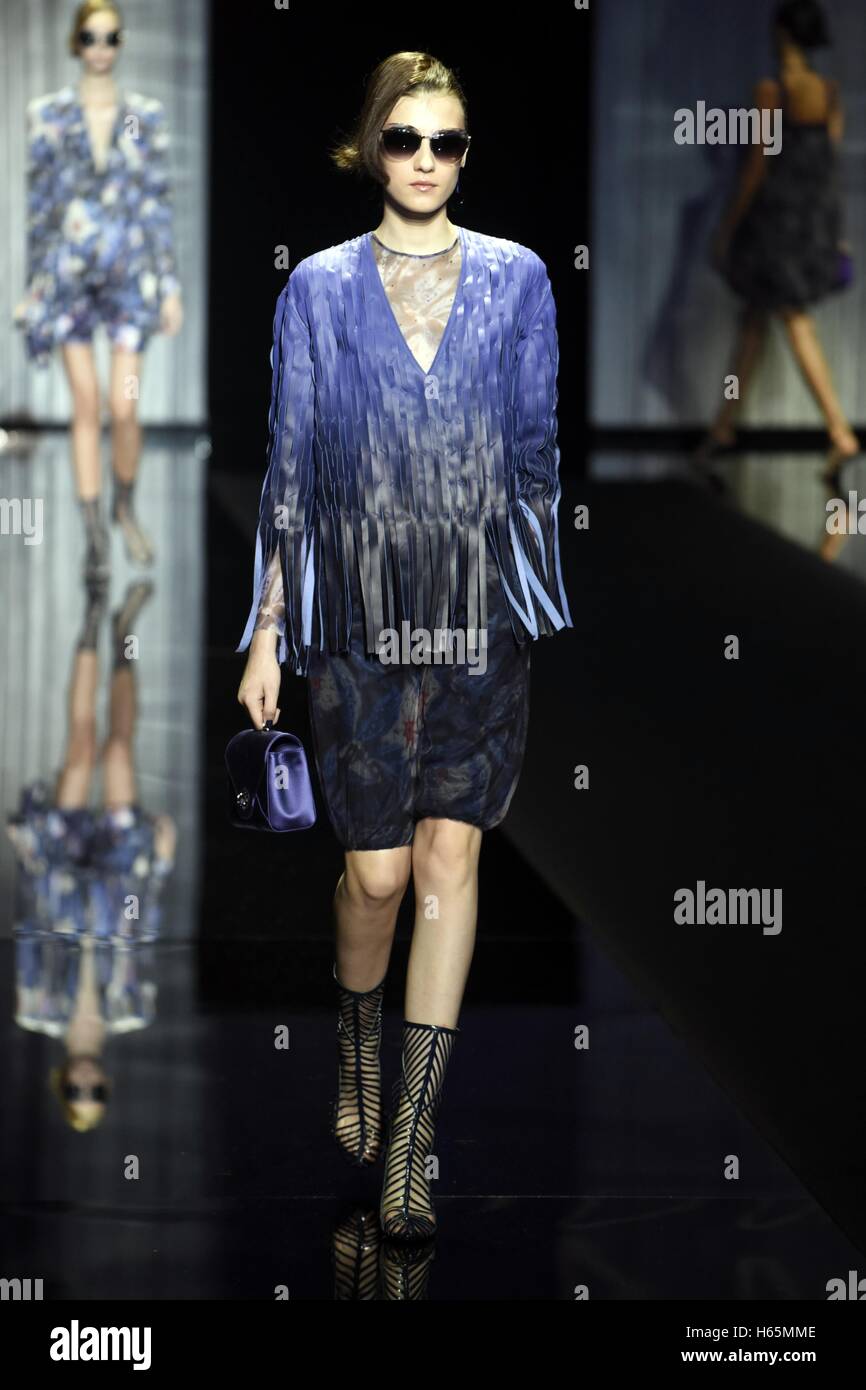 Models on the catwalk at the Giorgio Armani show during Milan Fashion ...