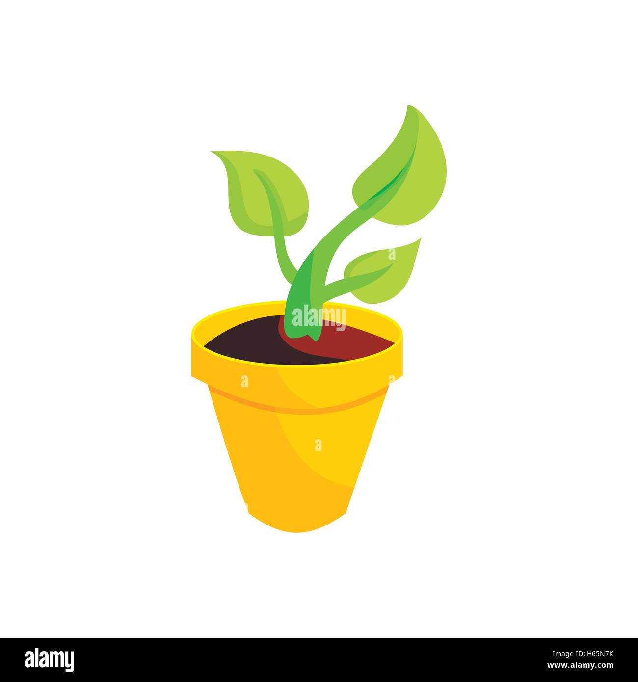 Green plant in a yellow pot icon, cartoon style Stock Vector Image ...