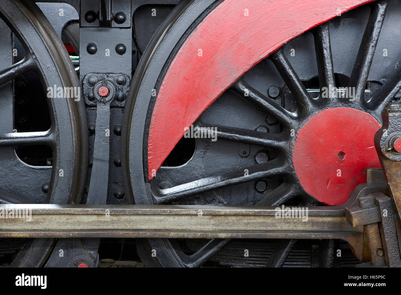Steam locomotive wheel and connecting rod detail. Horizontal Stock ...